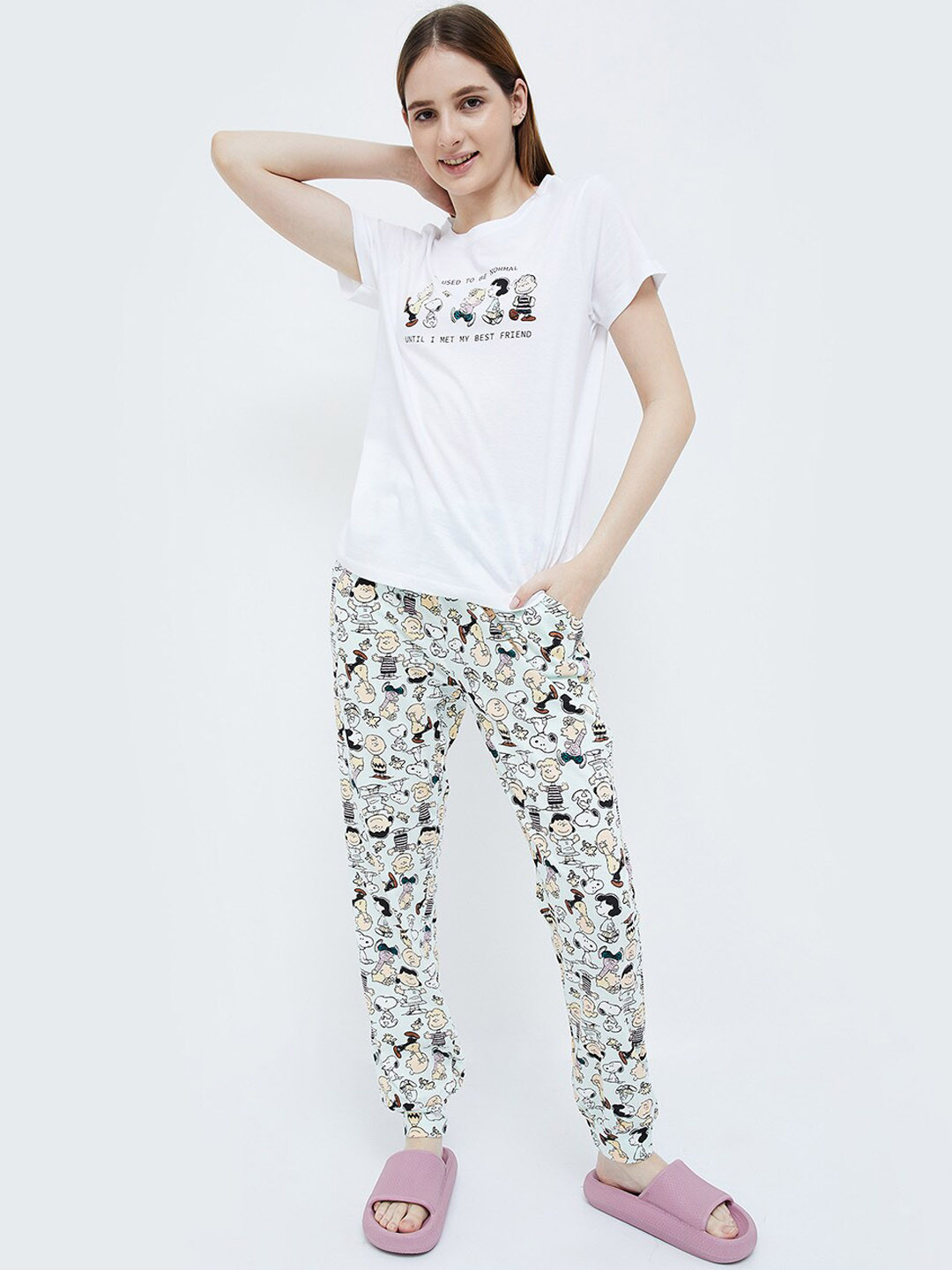 Buy Ginger By Lifestyle Snoopy Printed Pure Cotton Night Suit - Night ...
