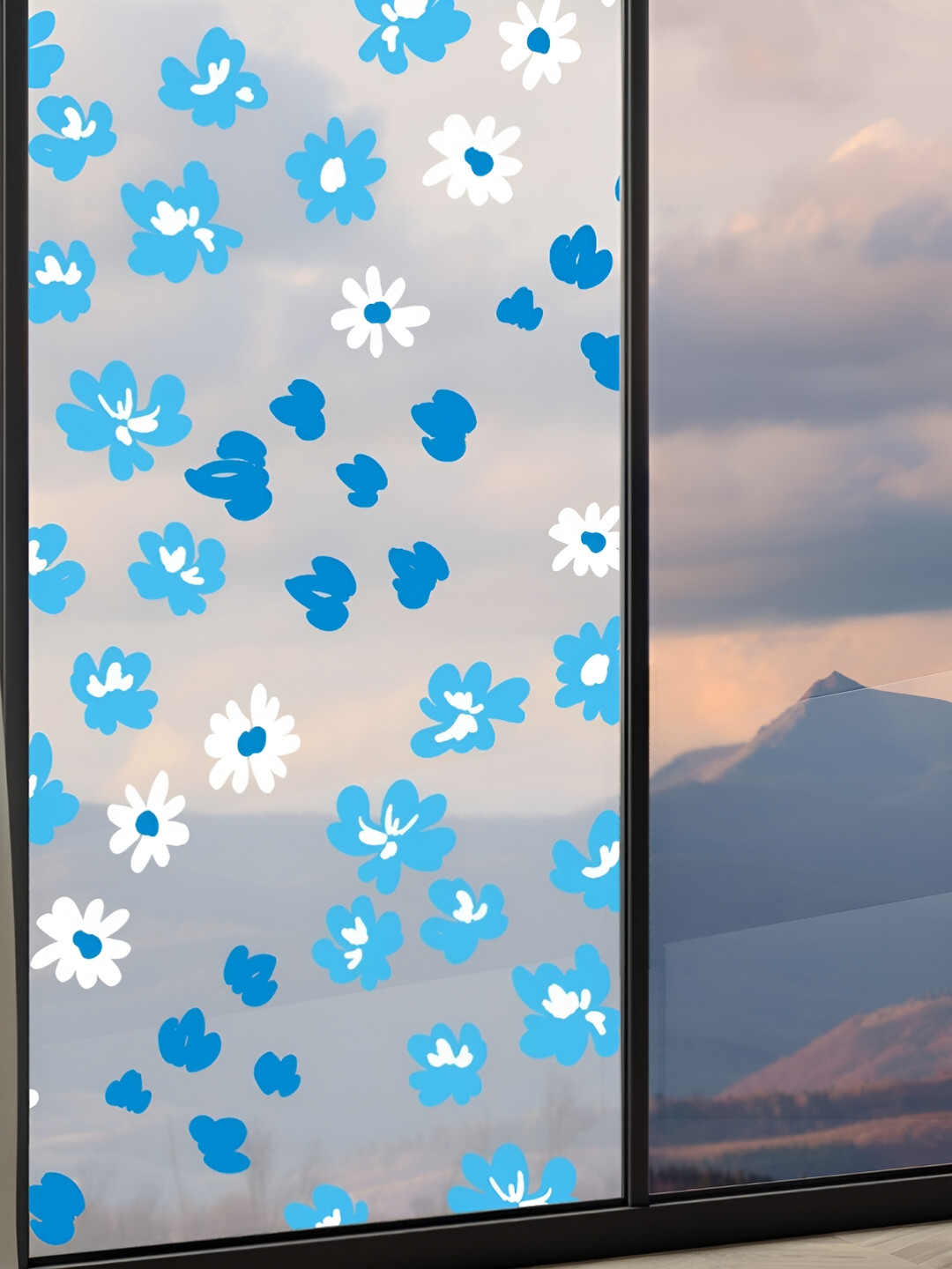 Buy CVANU Blue & White Floral Waterproof & Self Adhesive Window Film ...