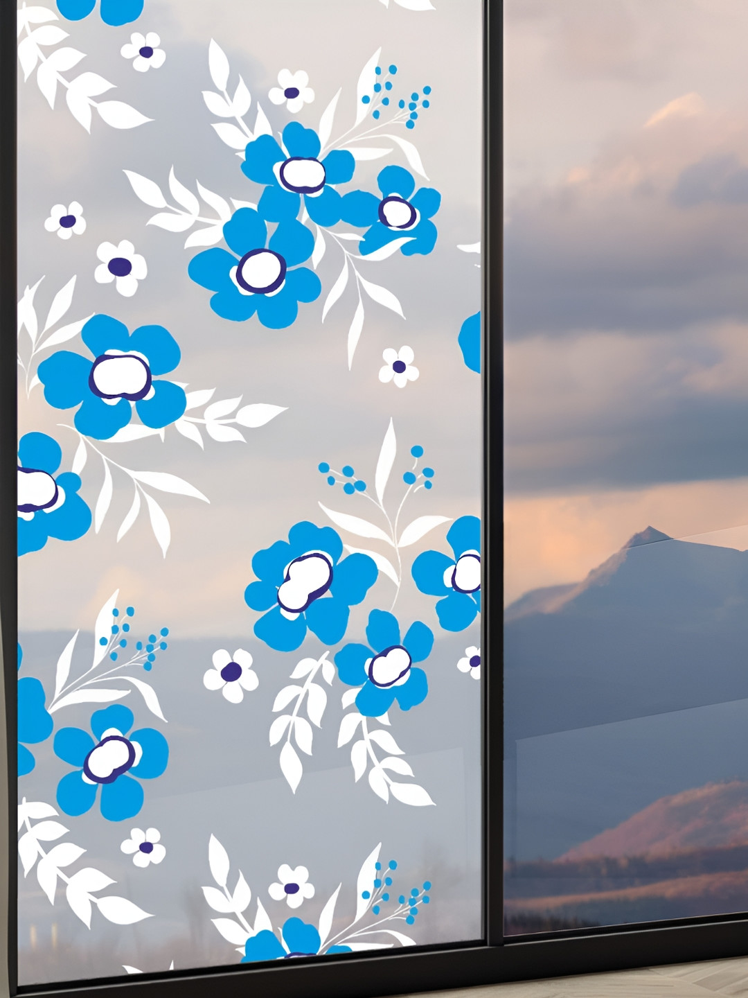 Buy CVANU Blue & White Floral Waterproof & Self Adhesive Window Film ...