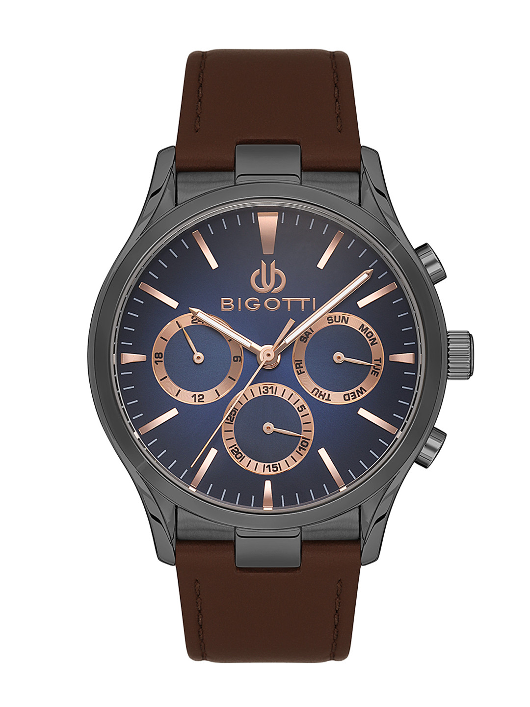 Buy BIGOTTI Men Leather Stainless Steel Textured Straps Analogue Watch ...