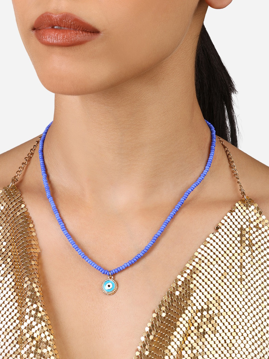 Buy Zaveri Pearls Gold Plated Enamel Evil Eye Chain - Necklace And ...