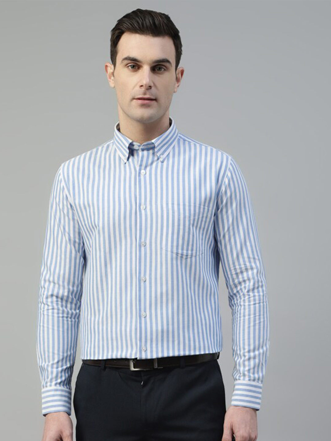 Buy Hancock Standard Slim Fit Striped Button Down Collar Cotton Wrinkle ...
