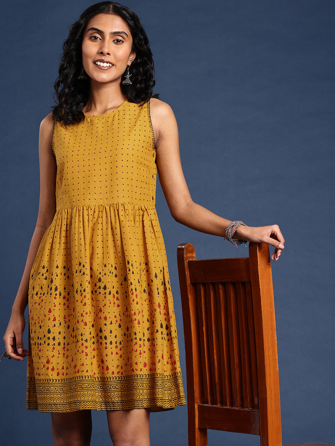 Buy Taavi Bagru Printed Printed A Line Pure Cotton Ethnic Dresses ...