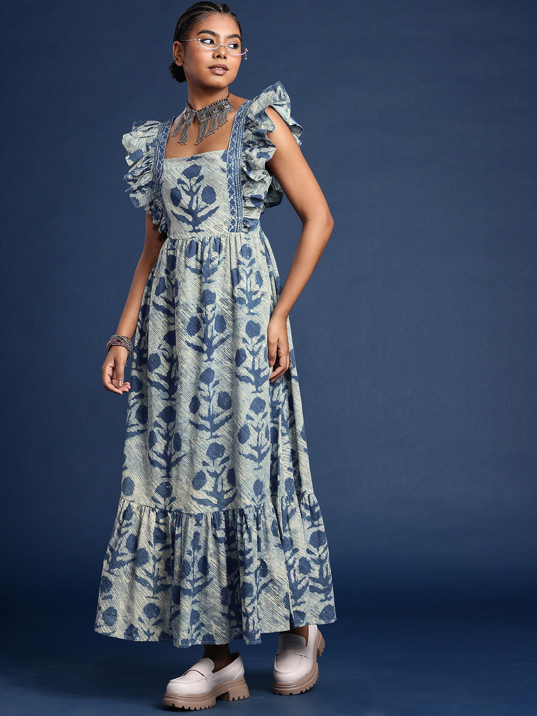 Buy Taavi Pure Cotton Dyed Indigo Ethnic Dress - Ethnic Dresses for ...