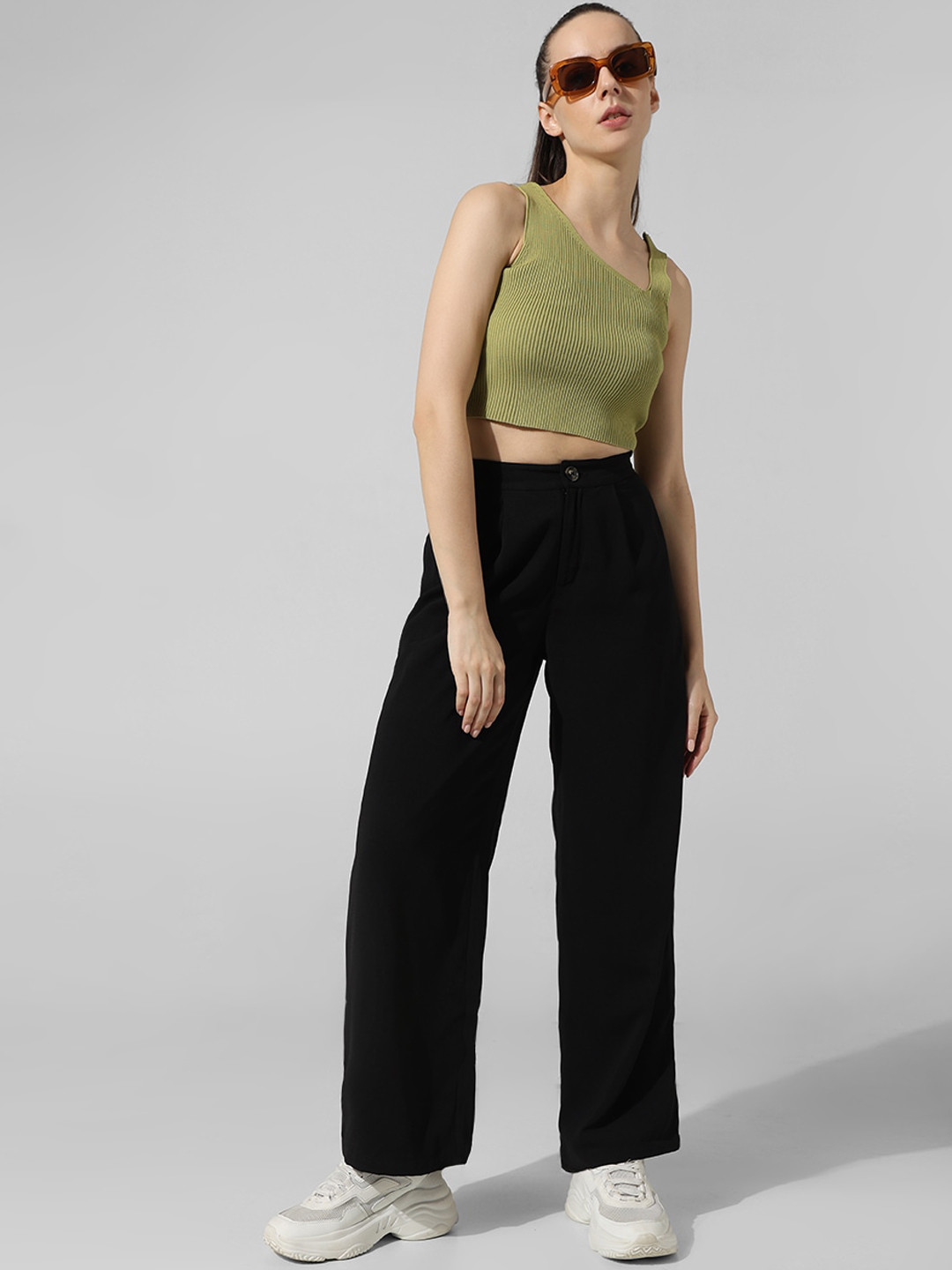 Buy ONLY Women High Rise Parallel Trousers - Trousers for Women ...