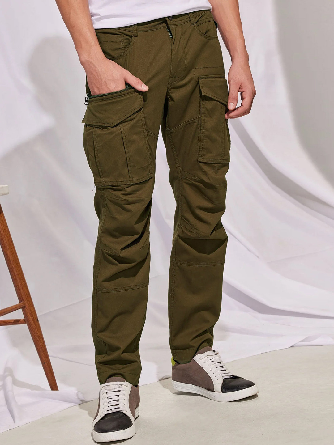 Buy Red Flame Men Slim Fit Stretchable Mid Rise Cargos Trousers ...