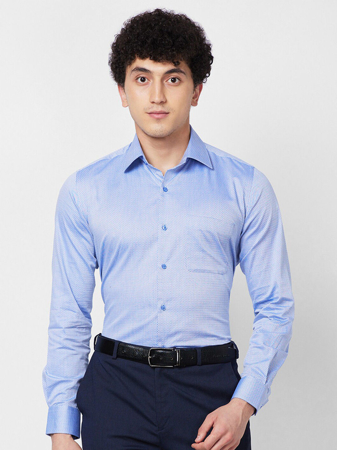 Buy Raymond Contemporary Fit Self Design Textured Cutaway Collar Cotton ...