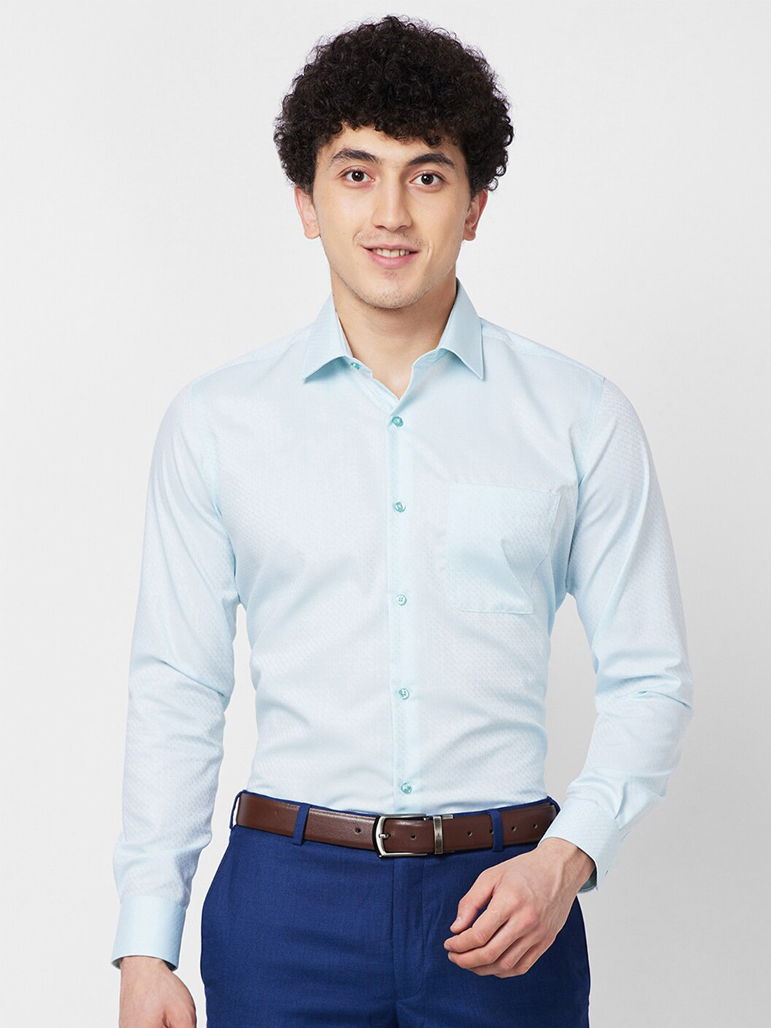 Buy Raymond Spread Collar Long Sleeves Micro Checked Contemporary Fit ...