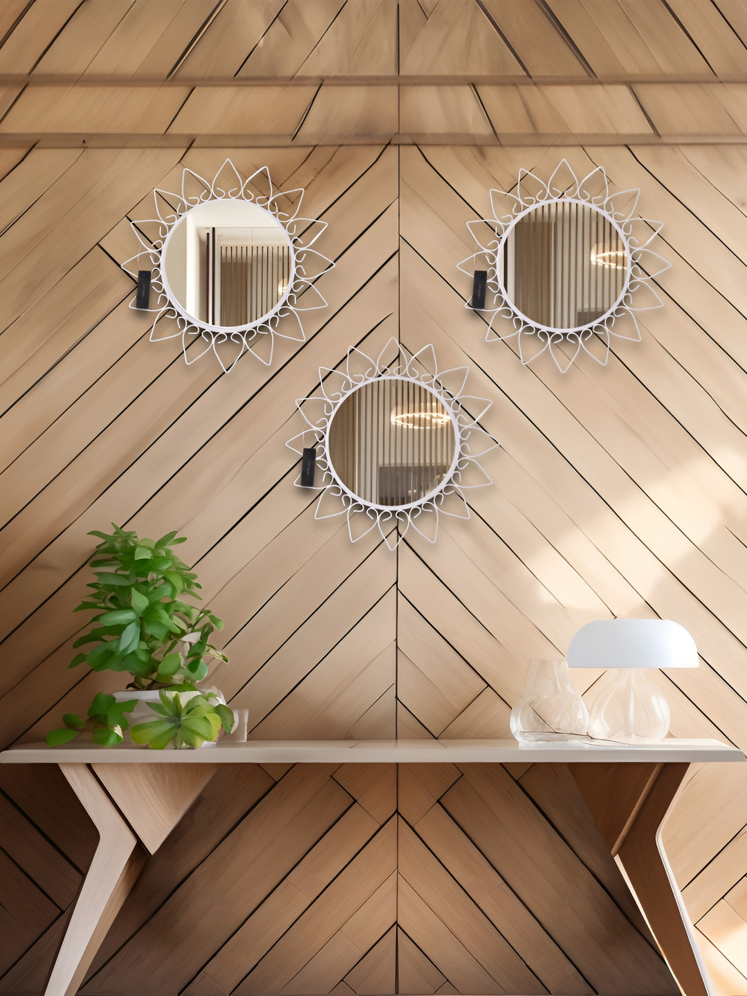 Buy HOSLEY White 3 Pieces Textured Metal Framed Round Shaped Wall ...