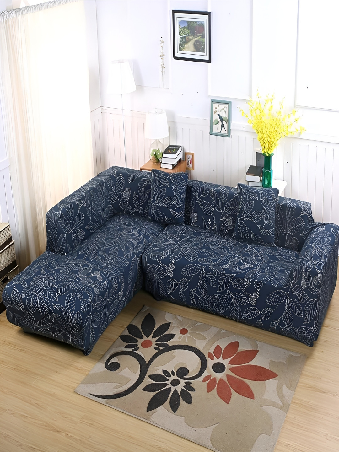 Buy HOUSE OF QUIRK Blue & White 2 Pieces Printed Sofa Cover - Sofa ...