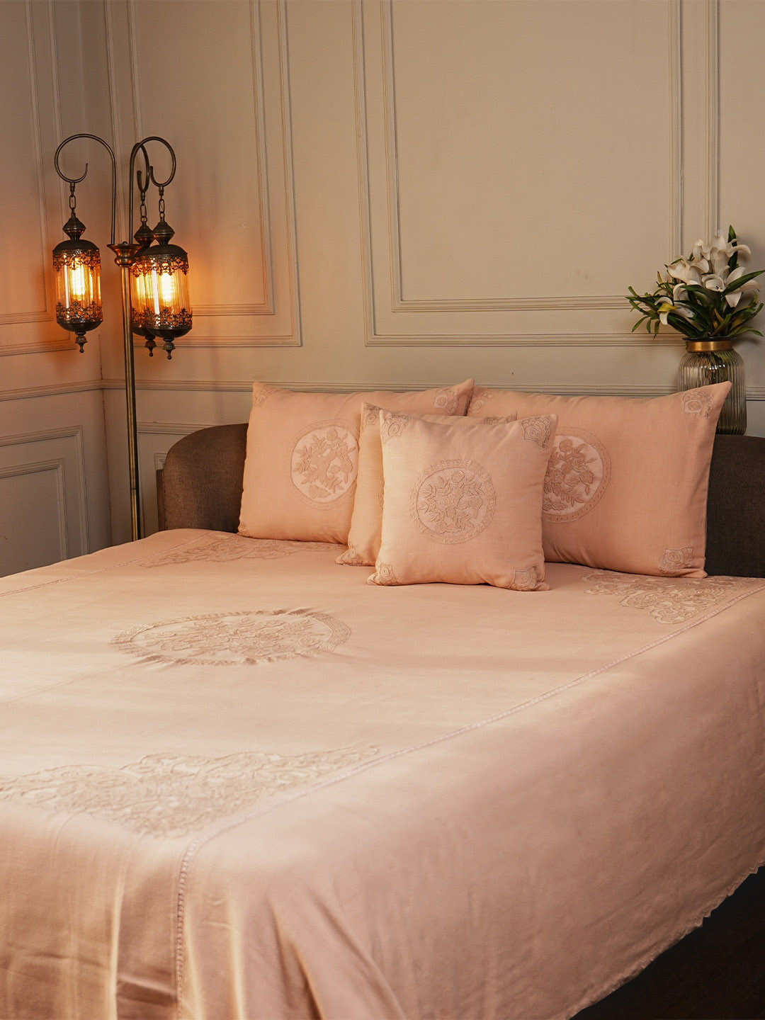 Buy Amora 3 Pcs Set Pink Cut Work Pure Cotton Double King Bed Cover ...
