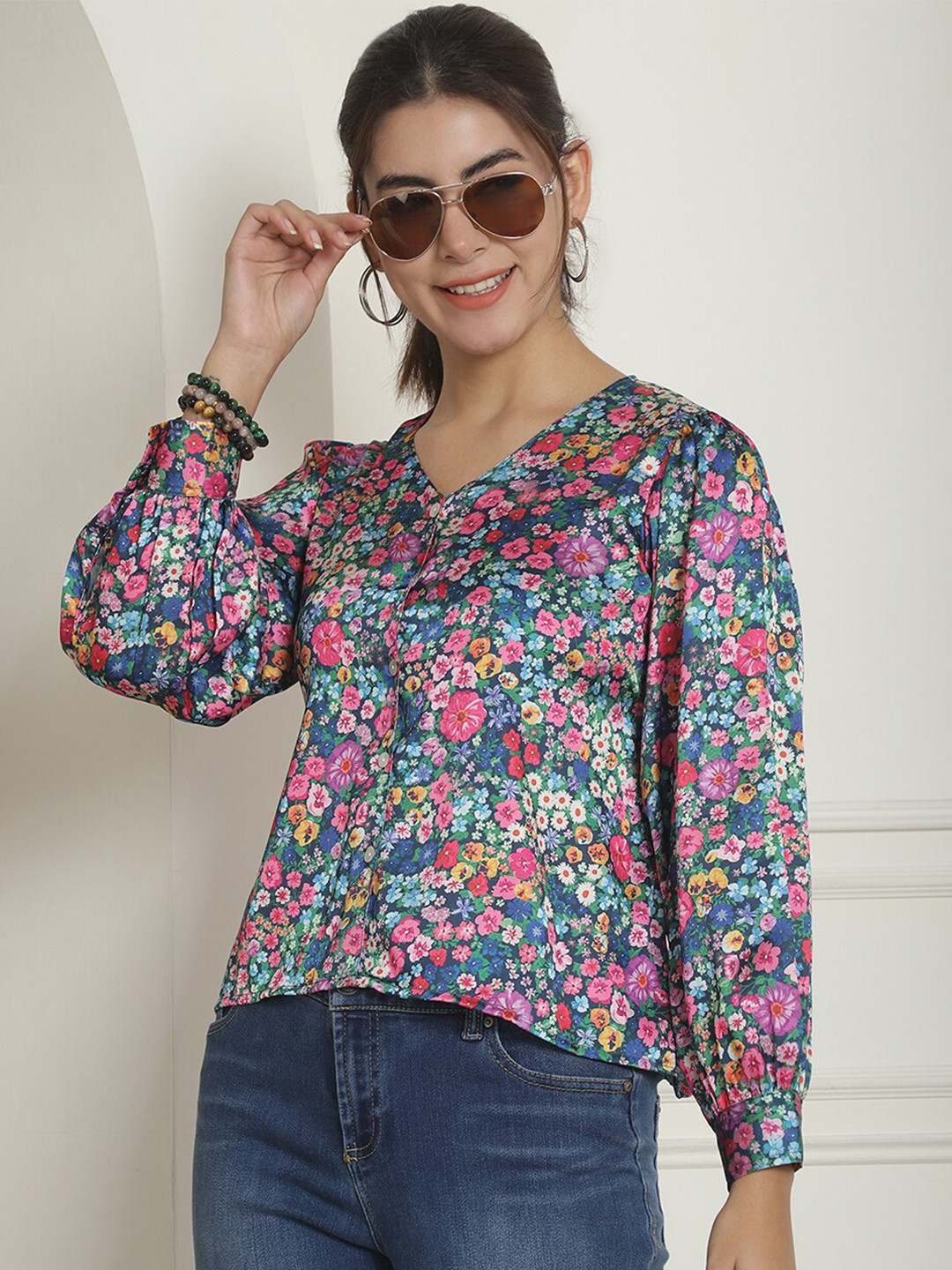 Buy Indian Needle Floral Printed Satin Top - Tops for Women 27376056 ...