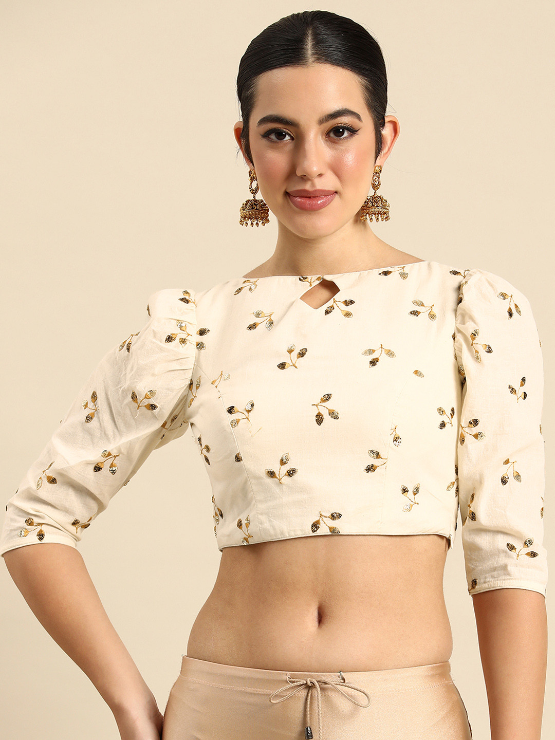 Buy Ethnovog Embroidered Sequinned Keyhole Neck Saree Blouse - Saree ...
