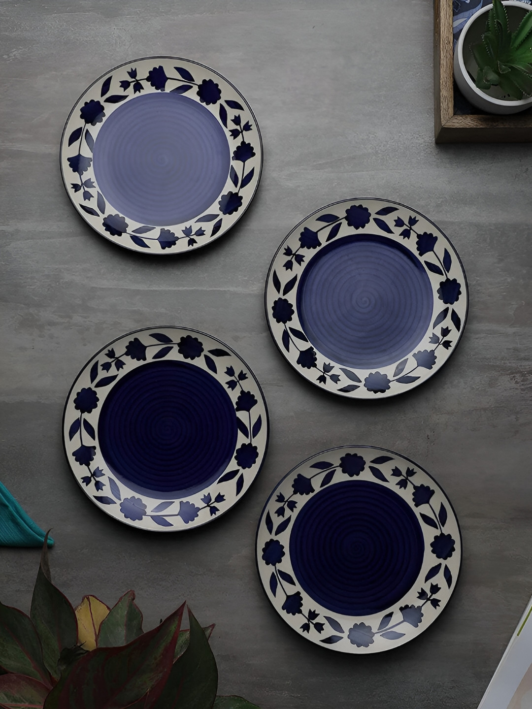 Buy The Decor Lane Blue White 4 Pieces Quarter Plates - Plates for ...