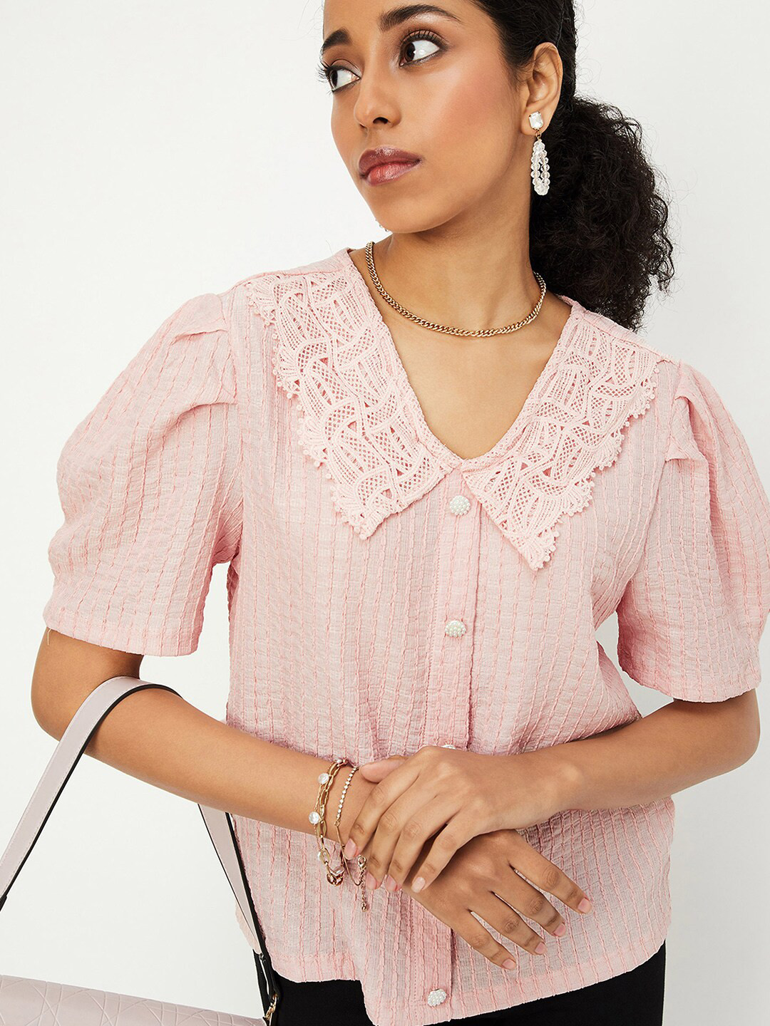 Buy Max Self Design V Neck Puff Sleeves Top - Tops for Women 27386454 ...