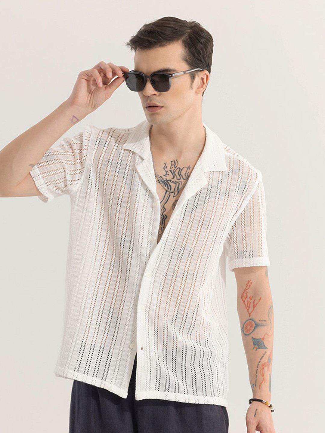 Buy Snitch Classic Self Design Boxy Semi Sheer Casual Shirt - Shirts ...