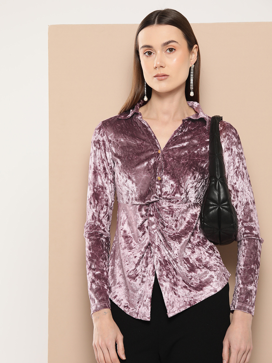 Buy Chemistry Velvet Shirt Style Top - Tops for Women 27389124 | Myntra