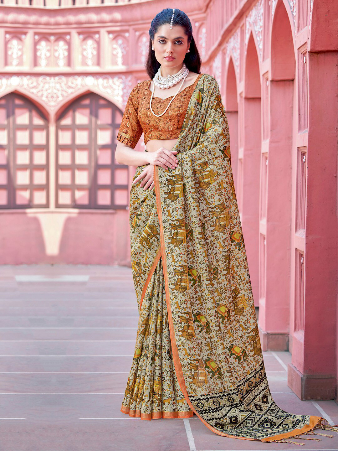 Buy Saree Mall Ethnic Motifs Printed Bagh Sarees With Tassels - Sarees ...