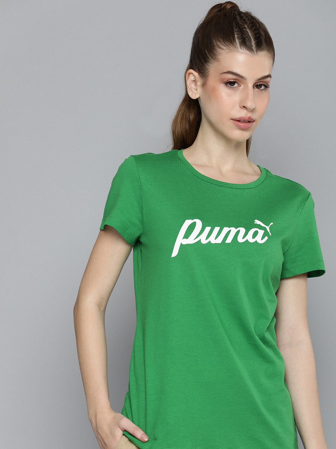 Buy Puma Women Script Logo Graphic Printed Pure Cotton T Shirt ...