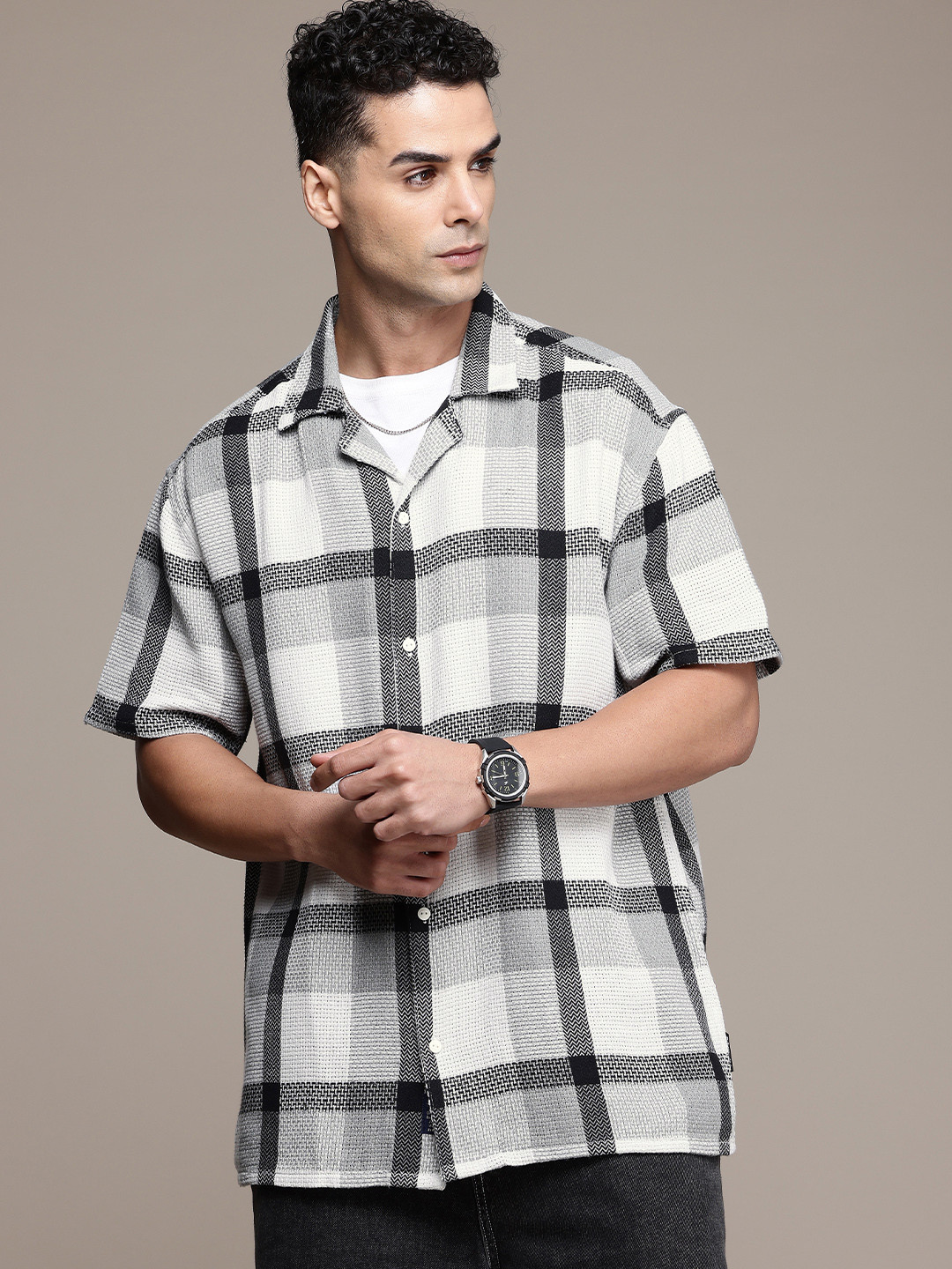 Buy The Roadster Life Co. Pure Cotton Relaxed Fit Checked Knitted Shirt - Shirts for Men ...