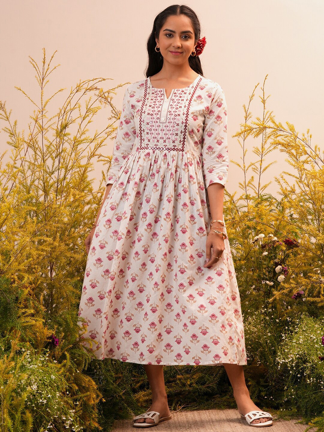 Buy Libas Floral Print A Line Cotton Midi Dress - Dresses for Women ...
