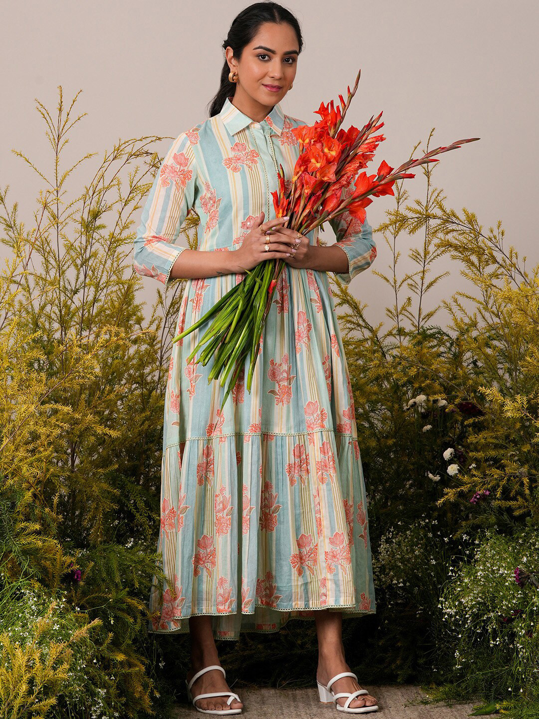 Buy Libas Floral Print Layered Cotton Maxi Dress - Dresses for Women ...