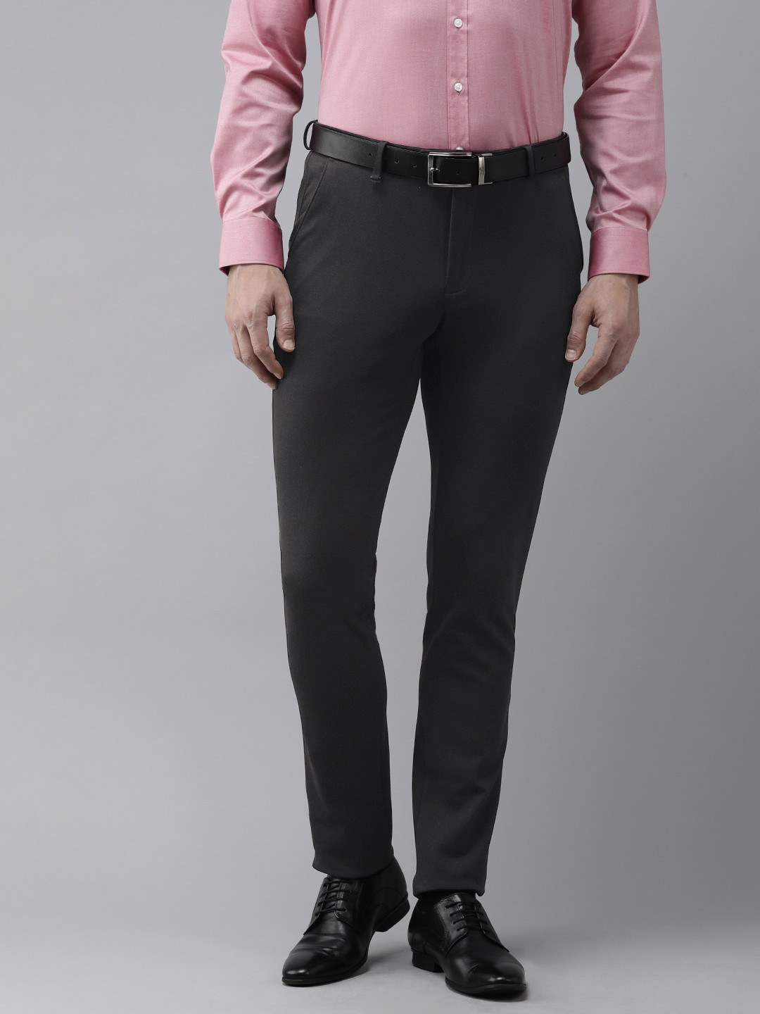 Buy Van Heusen Men Self Design Textured Ultra Slim Fit Formal Trousers ...
