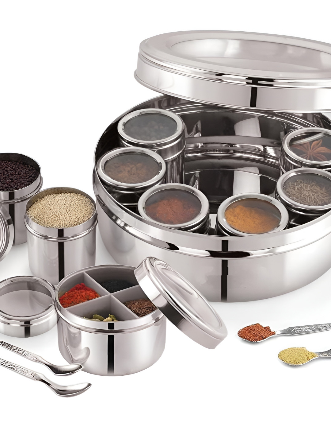 Buy ATROCK Silver Toned 12Pcs Stainless Steel Dishwasher Safe Spice Box ...