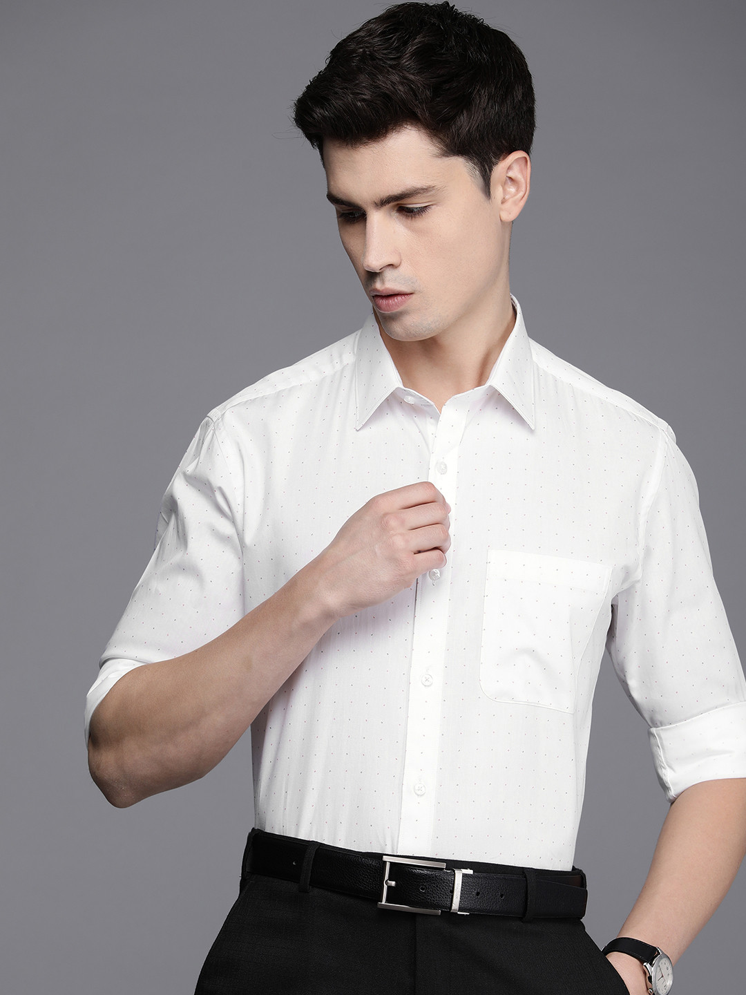 Buy Raymond Pure Cotton Micro Ditsy Printed Slim Fit Formal Shirt ...