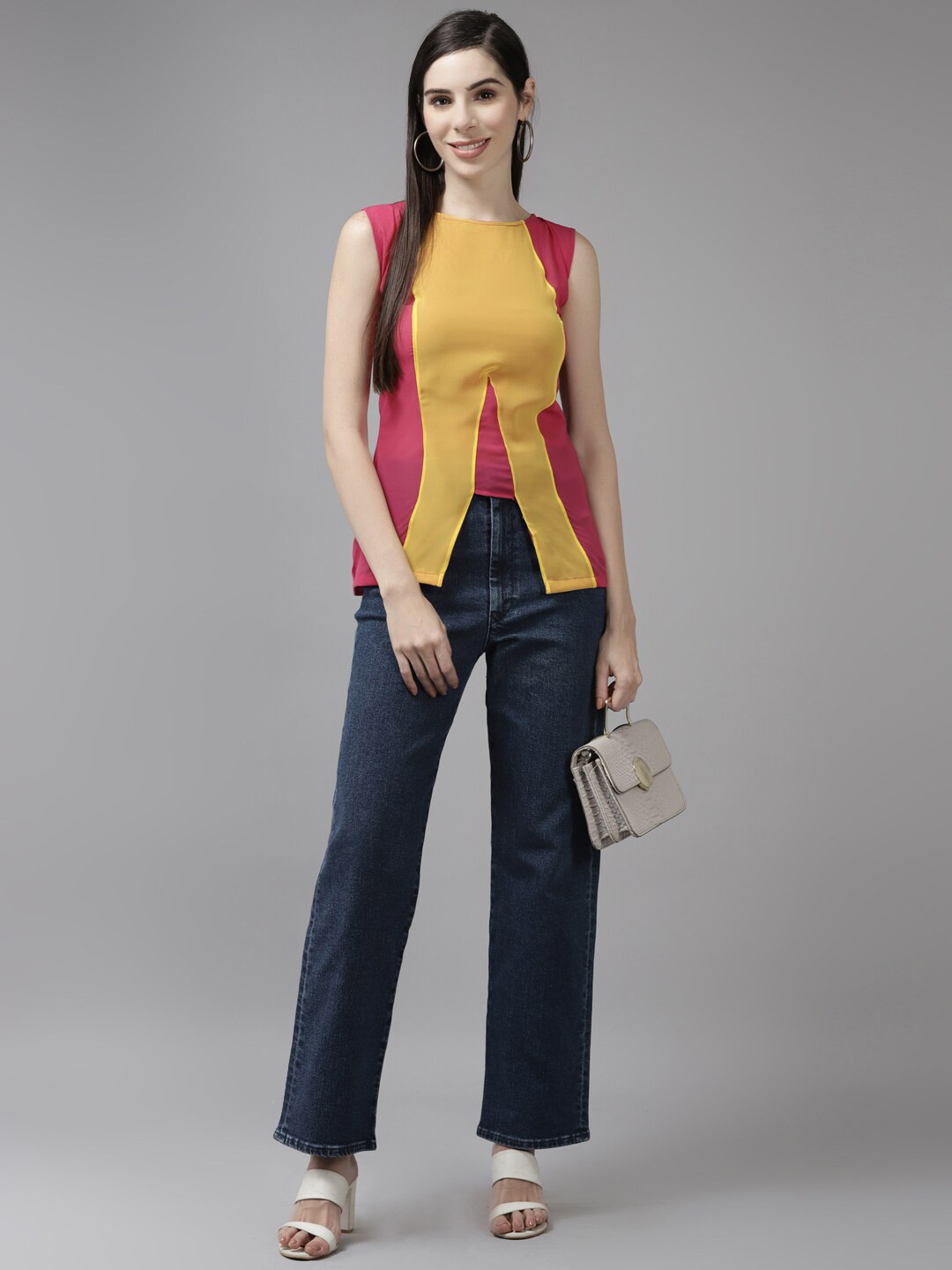 Buy BAESD Round Neck Colourblocked Georgette Top - Tops for Women ...