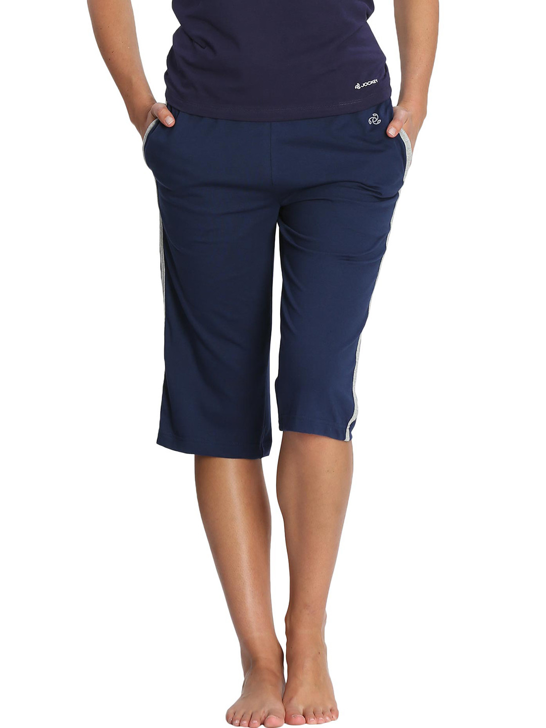 Buy Jockey Women Blue & Grey Striped Regular Fit Capris - Capris for ...