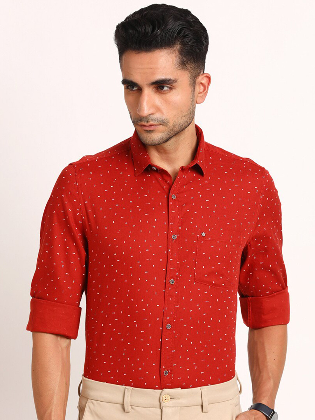 Buy Turtle Classic Slim Fit Micro Ditsy Printed Cotton Formal Shirt ...