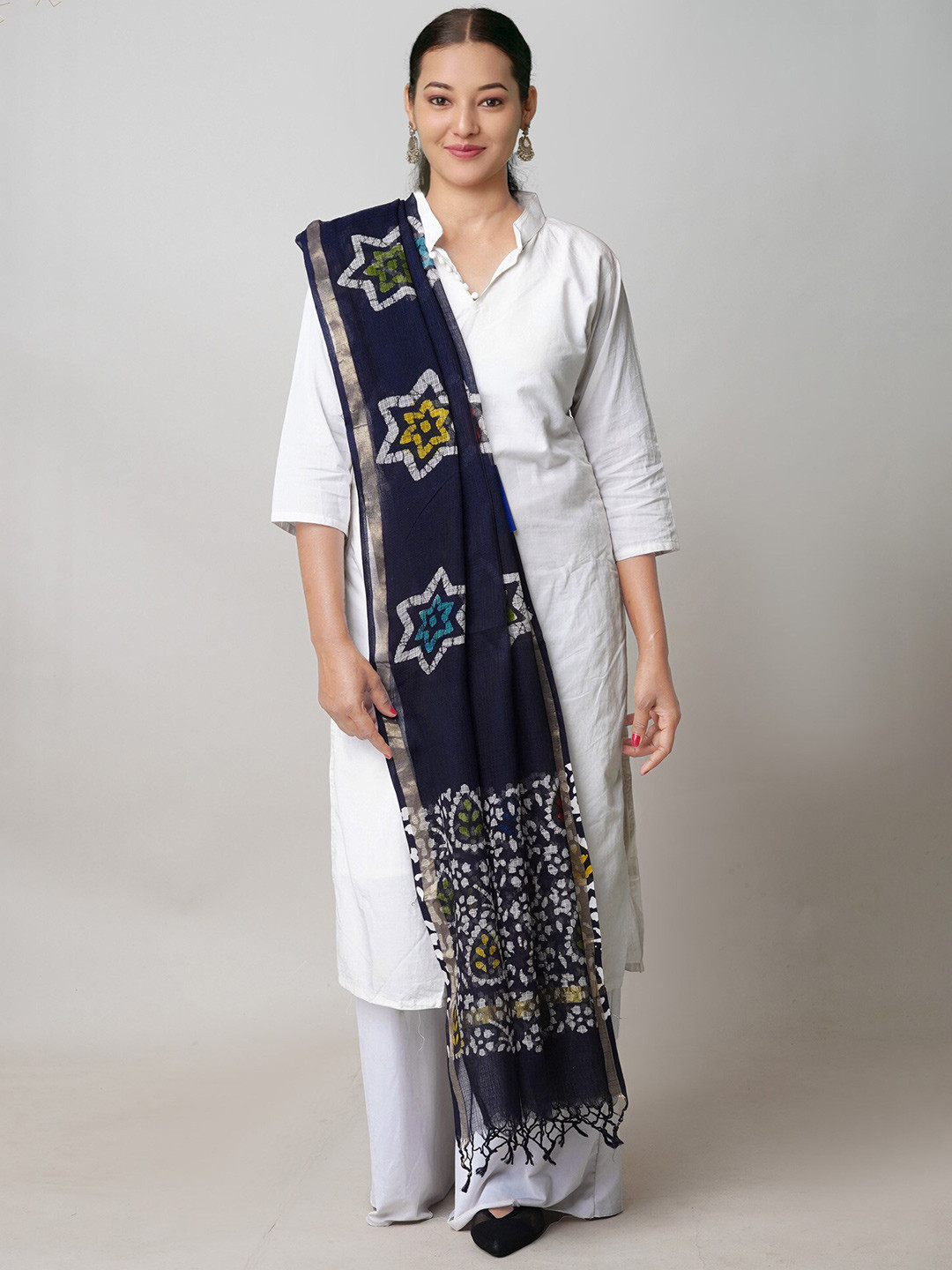 Buy Unnati Silks Ethnic Motifs Block Printed Zari Piping Pure Cotton ...