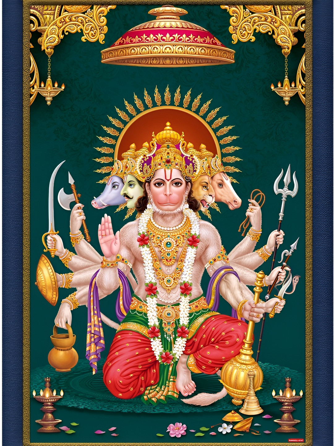 Buy Aquire Gold Toned & White Religious Panchamukhi Hanuman Ji Wall ...