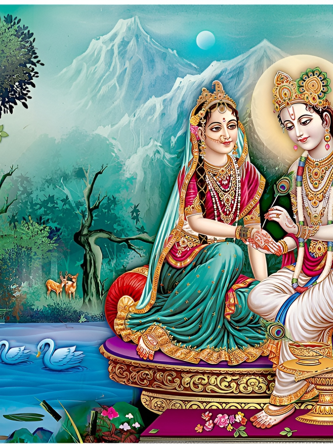 Buy Aquire Green & Red Radha Krishna Religious Self Adhesive Wall ...