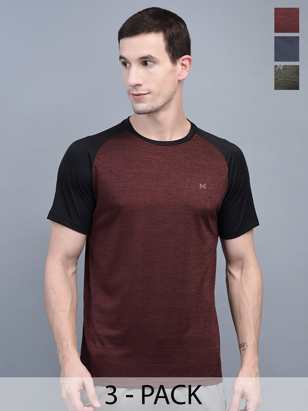 Buy Force Nxt Men Pack Of 3 Colourblocked Round Neck Anti Viral Anti