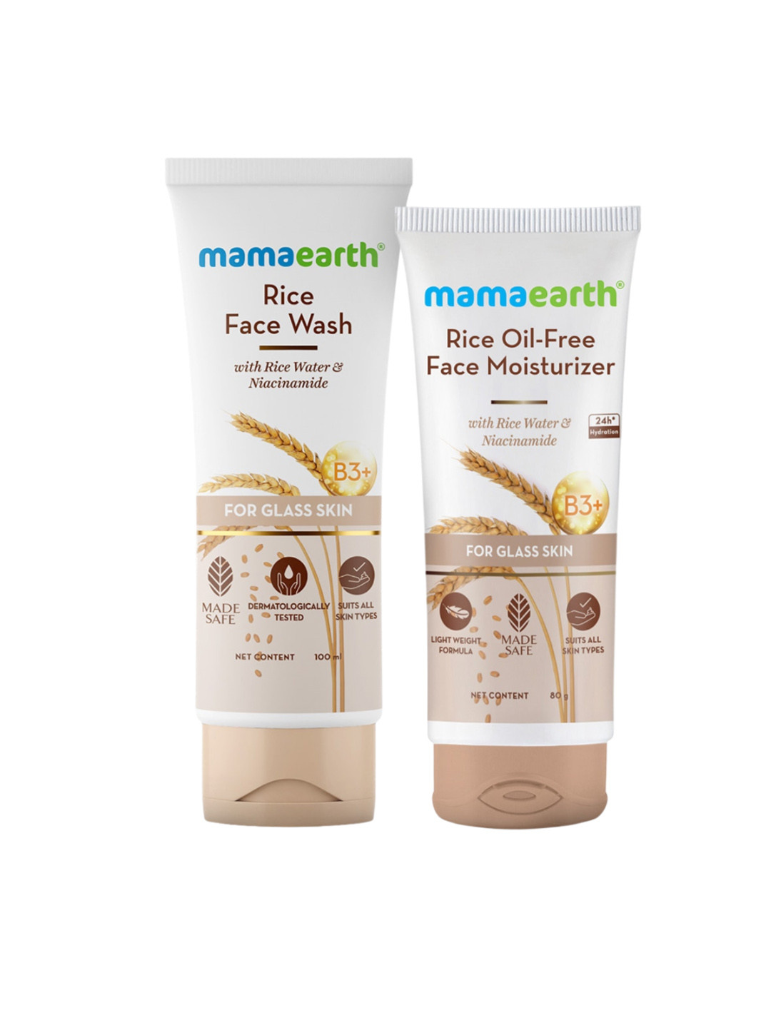Buy Mamaearth Set Of 2 Rice Face Wash 100ml & Rice Oil Free Moisturizer ...