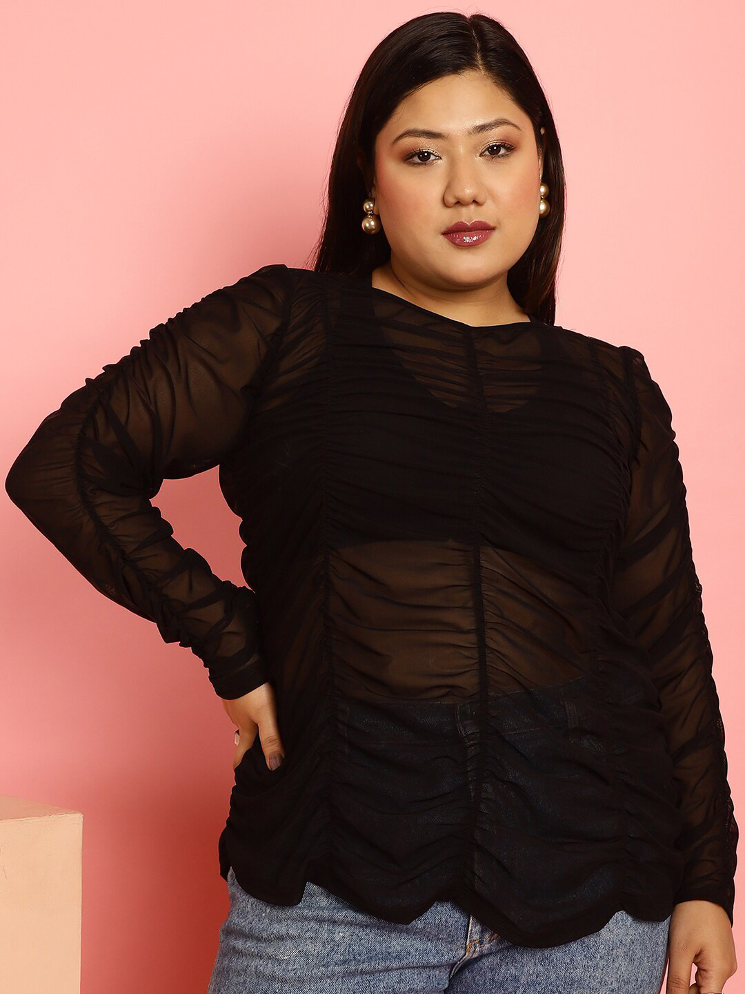 Buy TheRebelinme Sweetheart Neck Semi Sheer Top - Tops for Women ...