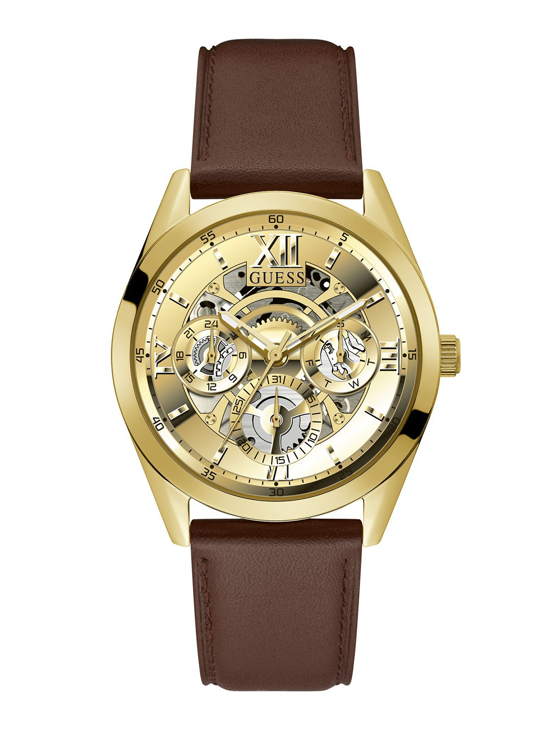 Buy GUESS Men Skeleton Dial & Leather Straps Tailor Analogue Watch ...