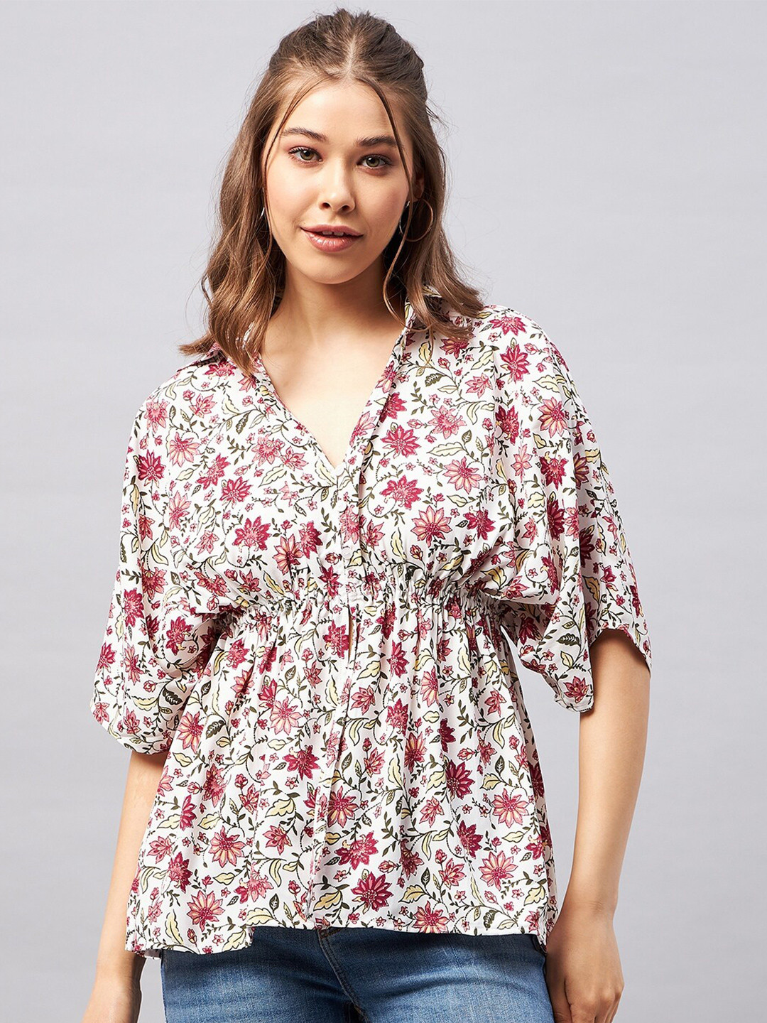 Buy Orchid Blues Floral Printed V Neck Flared Sleeve Empire Top - Tops ...