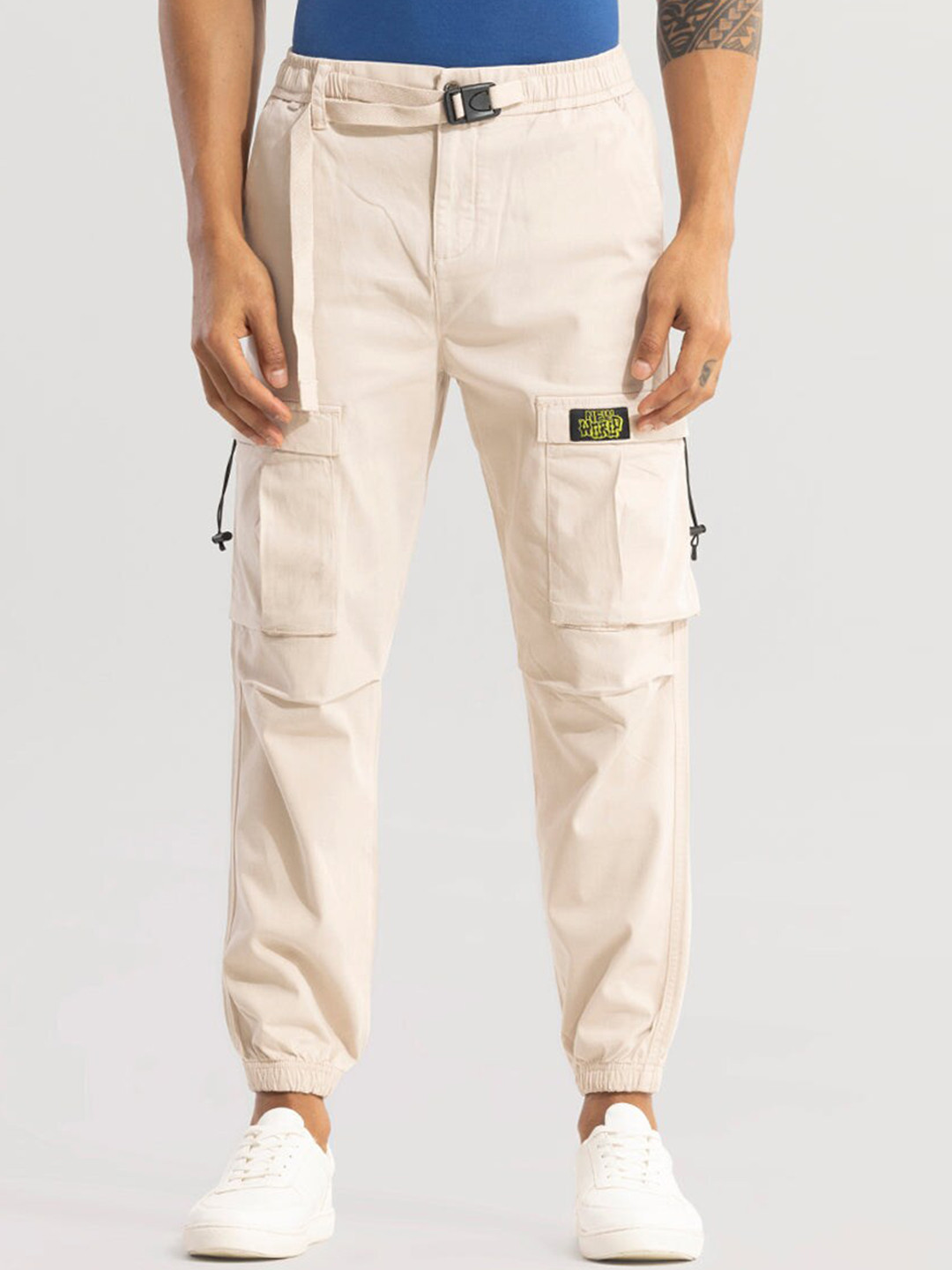 Buy Snitch Men Cream Coloured Smart Cotton Cargos Trousers - Trousers ...