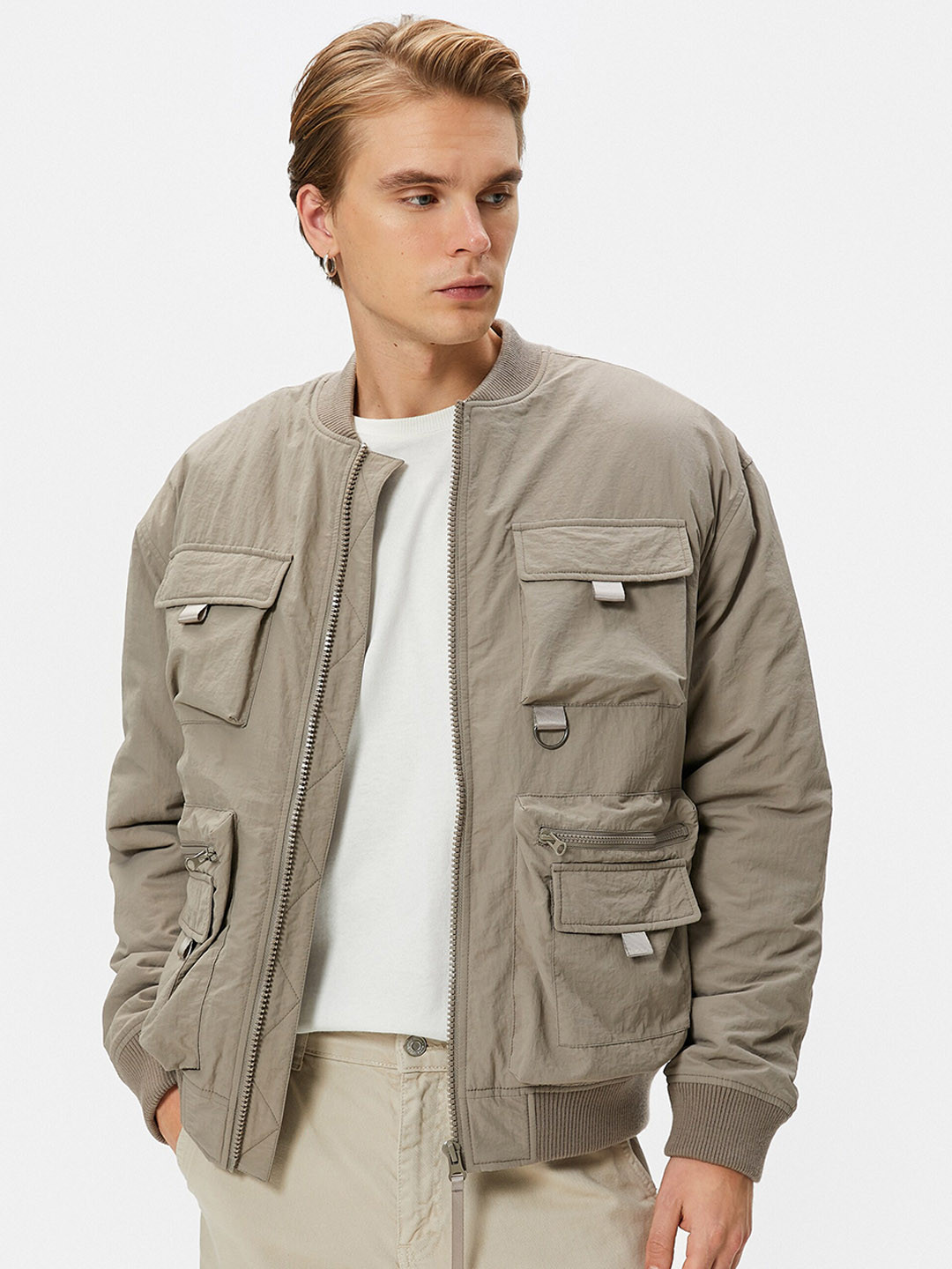 Buy Koton Collarless Long Sleeves Zip Detail Bomber Jacket - Jackets ...