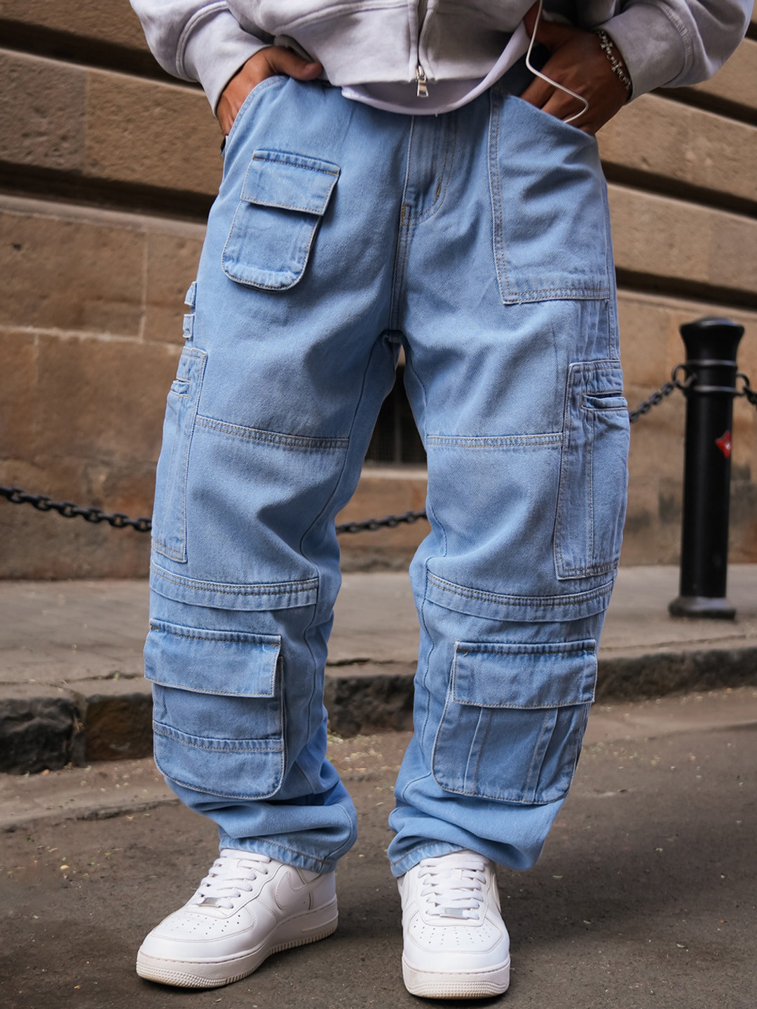 Buy Powerlook Men Baggy Fit Mid Rise Clean Look Light Fade Cotton Denim ...