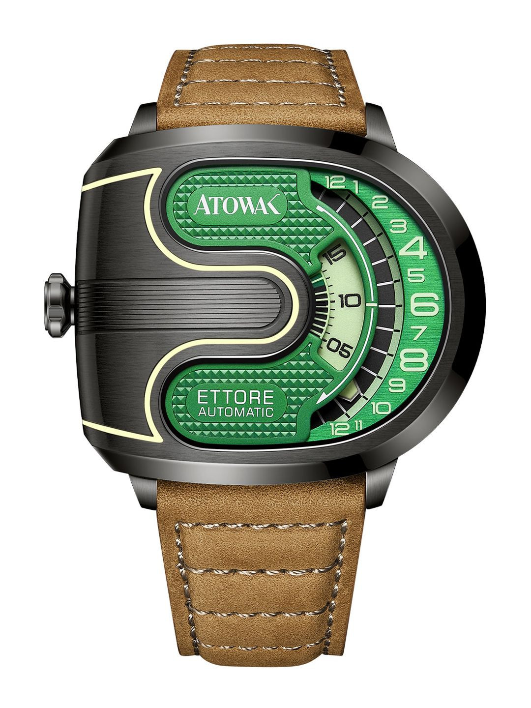 Buy Atowak Men Textured Dial & Leather Straps Analogue Automatic Watch ...