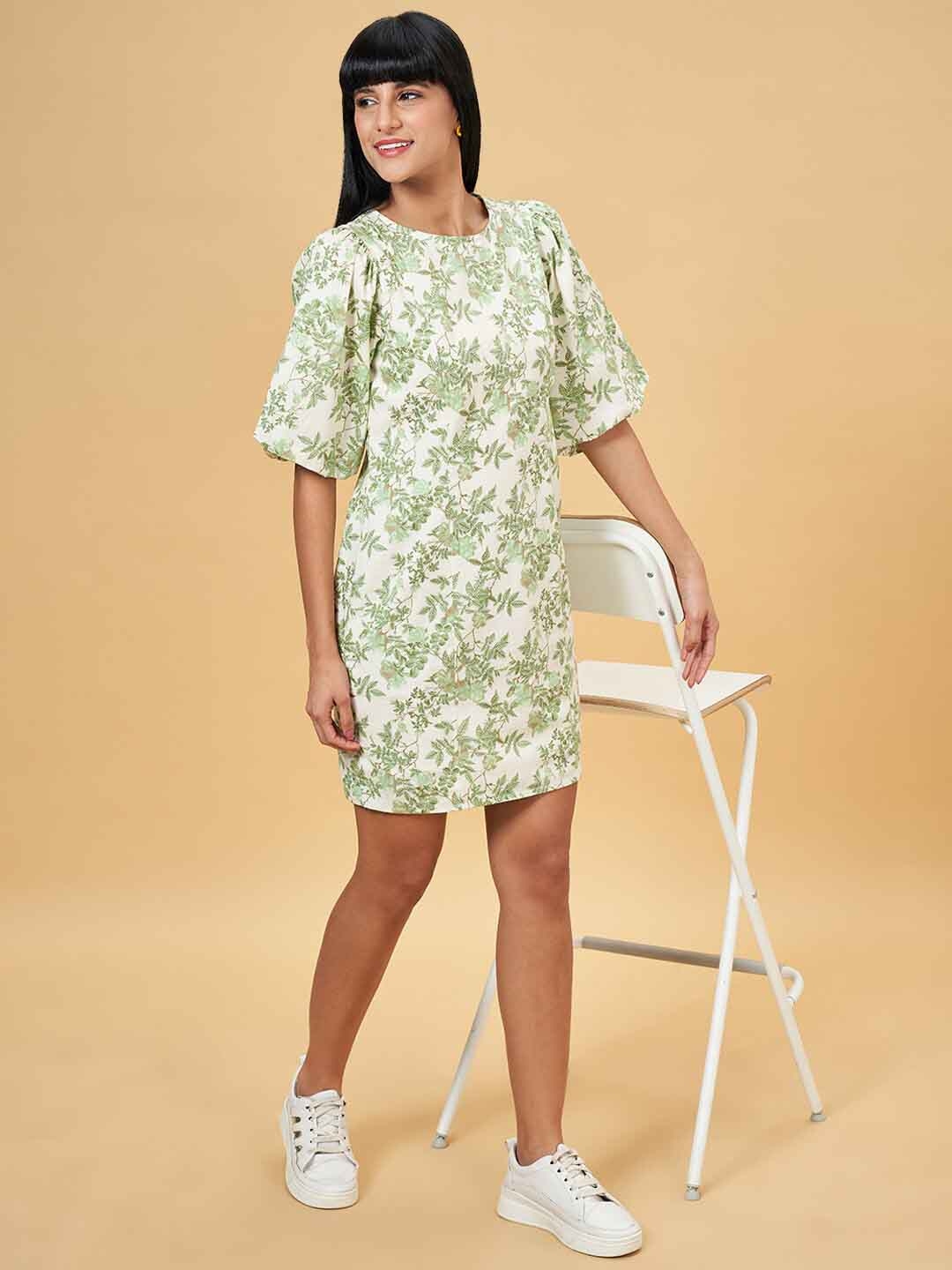 Buy Honey By Pantaloons Floral Printed Puff Sleeve Pure Cotton A Line