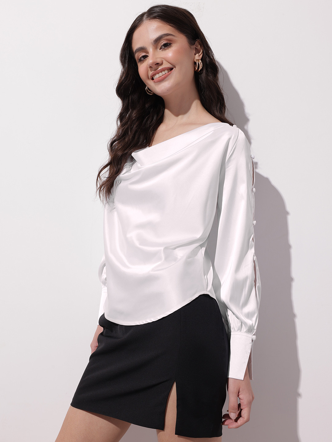 Buy DressBerry Porcelain White Drapey Dream Cowl Neck Top - Tops for ...