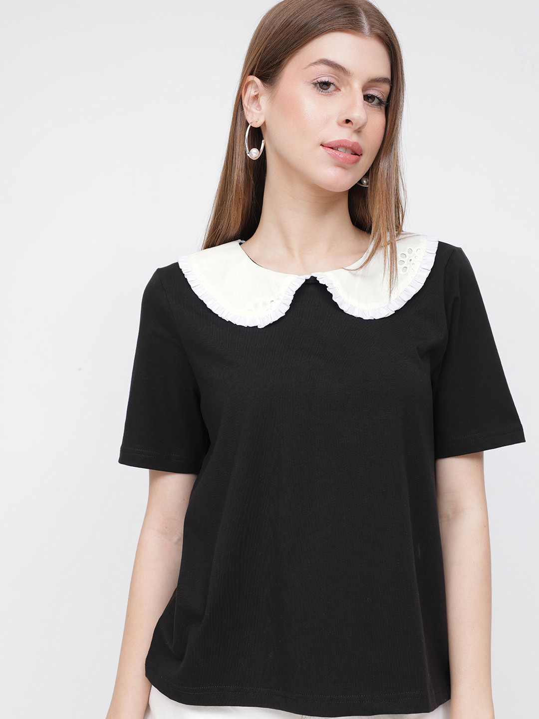 Buy DressBerry Contrast Monochrome Peter Pan Top - Tops for Women ...