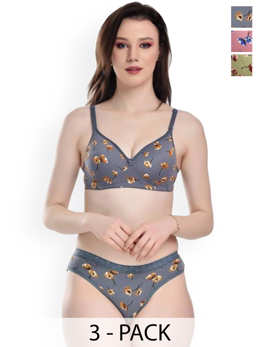 Buy AROUSY Pack Of 3 Printed Cotton Lingerie Set - Lingerie Set for Women 27506150 | Myntra