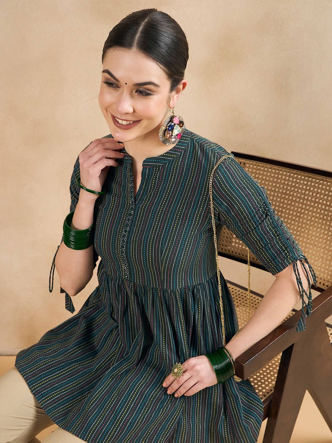 Buy Anouk Katha Deatil Pure Cotton Anarkali Short Kurti - Kurtis for ...