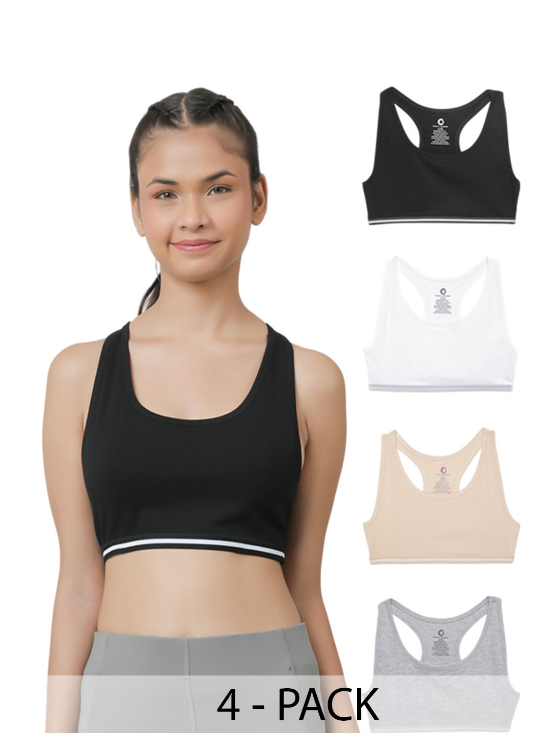 Buy Charm N Cherish Girls Pack Of 4 Full Coverage Non Padded Workout Bras With All Day Comfort ...